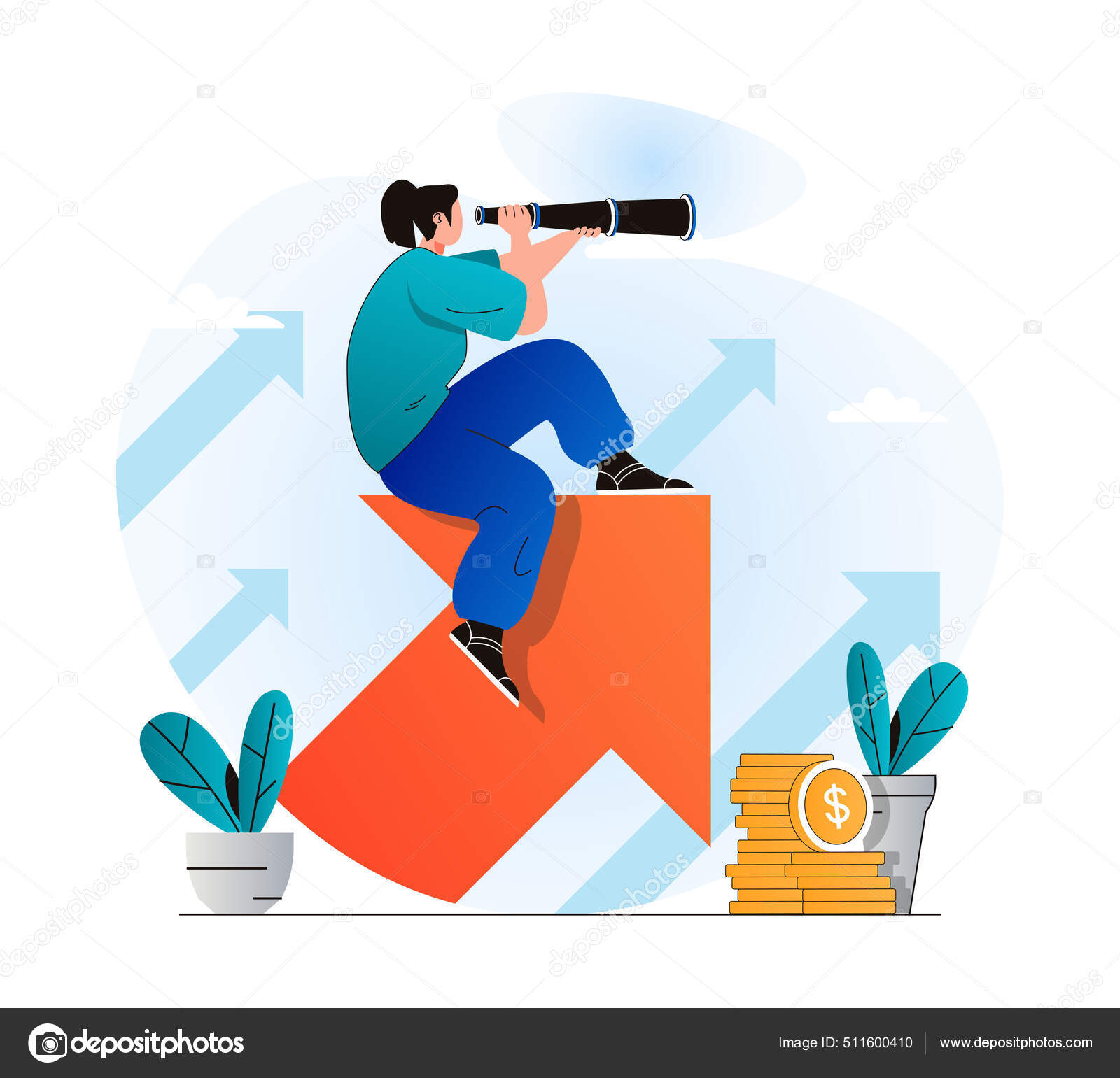 Searching opportunity concept in modern flat design. Woman looks ...