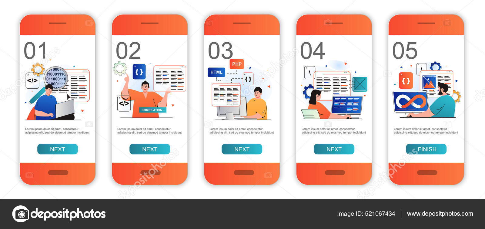 Programmer working concept onboarding screens for mobile app templates ...
