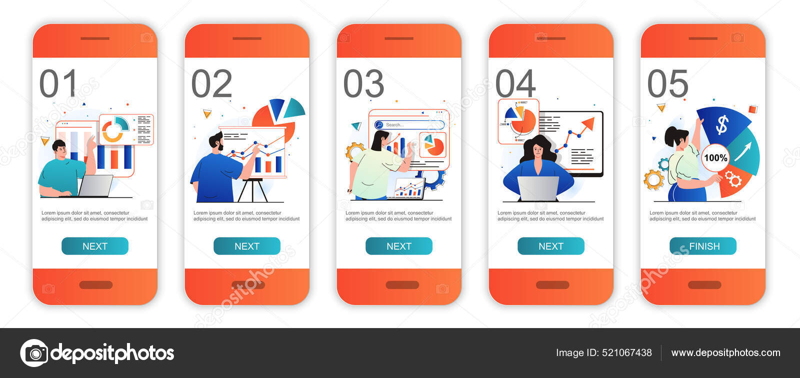 Sales performance concept onboarding screens for mobile app templates ...
