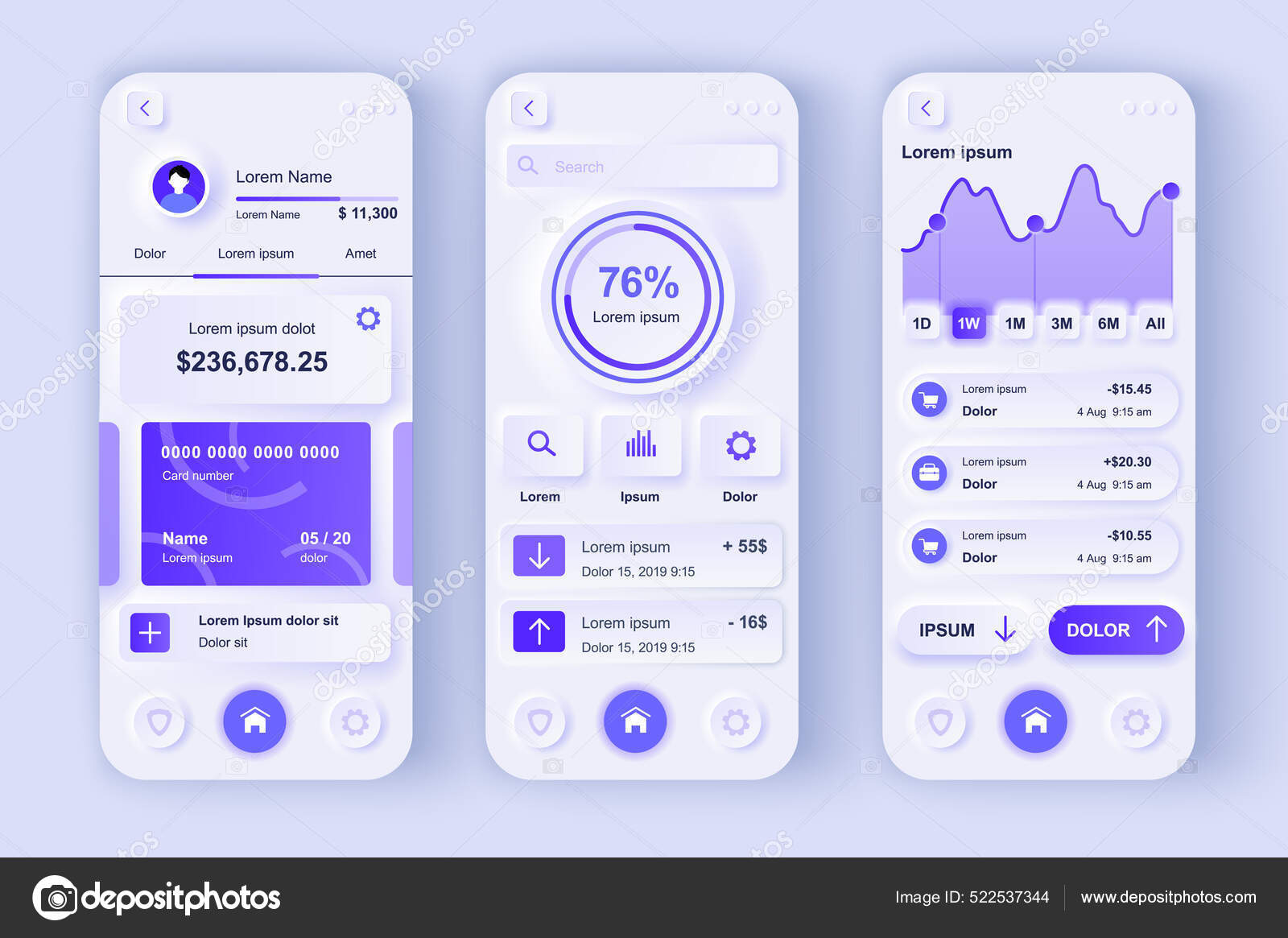 Online banking concept neumorphic templates set. Financial transactions ...