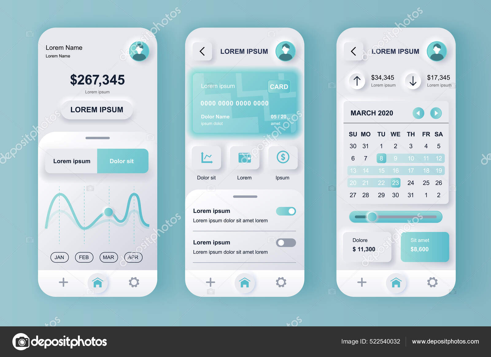 Finance services concept neumorphic templates set. Financial ...