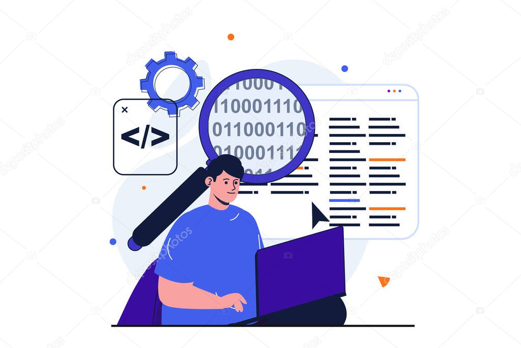 Programador que trabaja concepto plano moderno para el diseño del ...