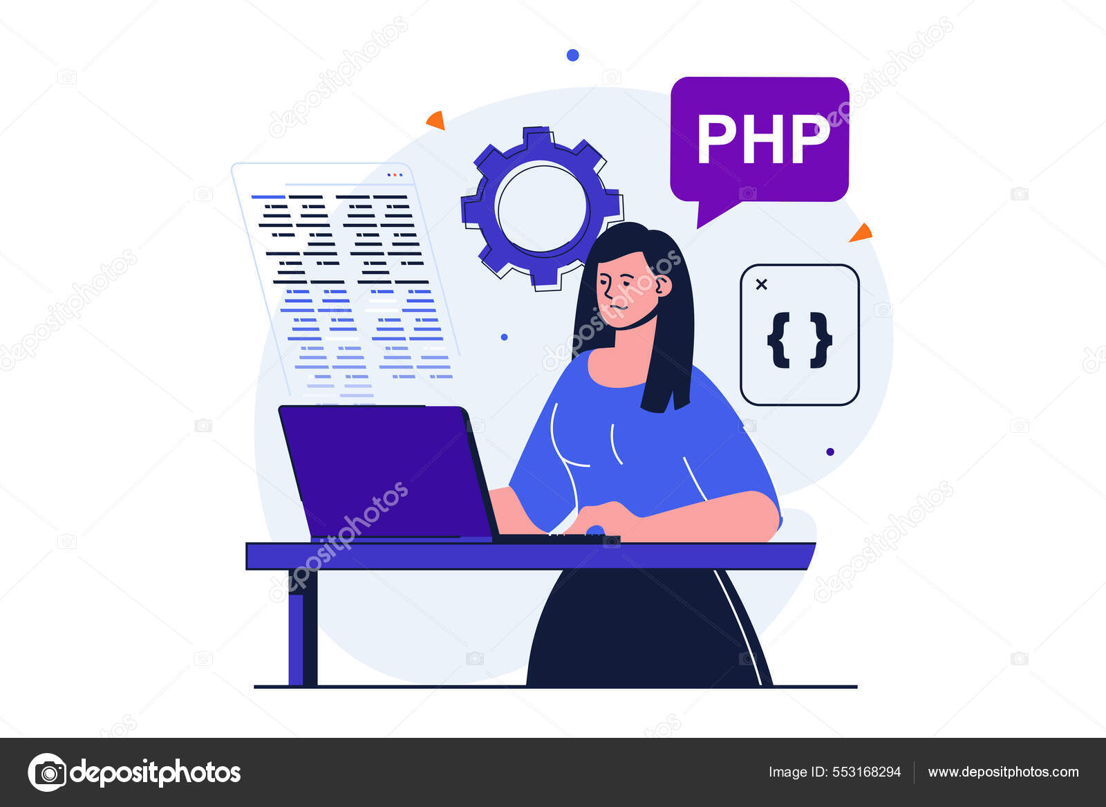 Programmer working modern flat concept for web banner design. Female ...