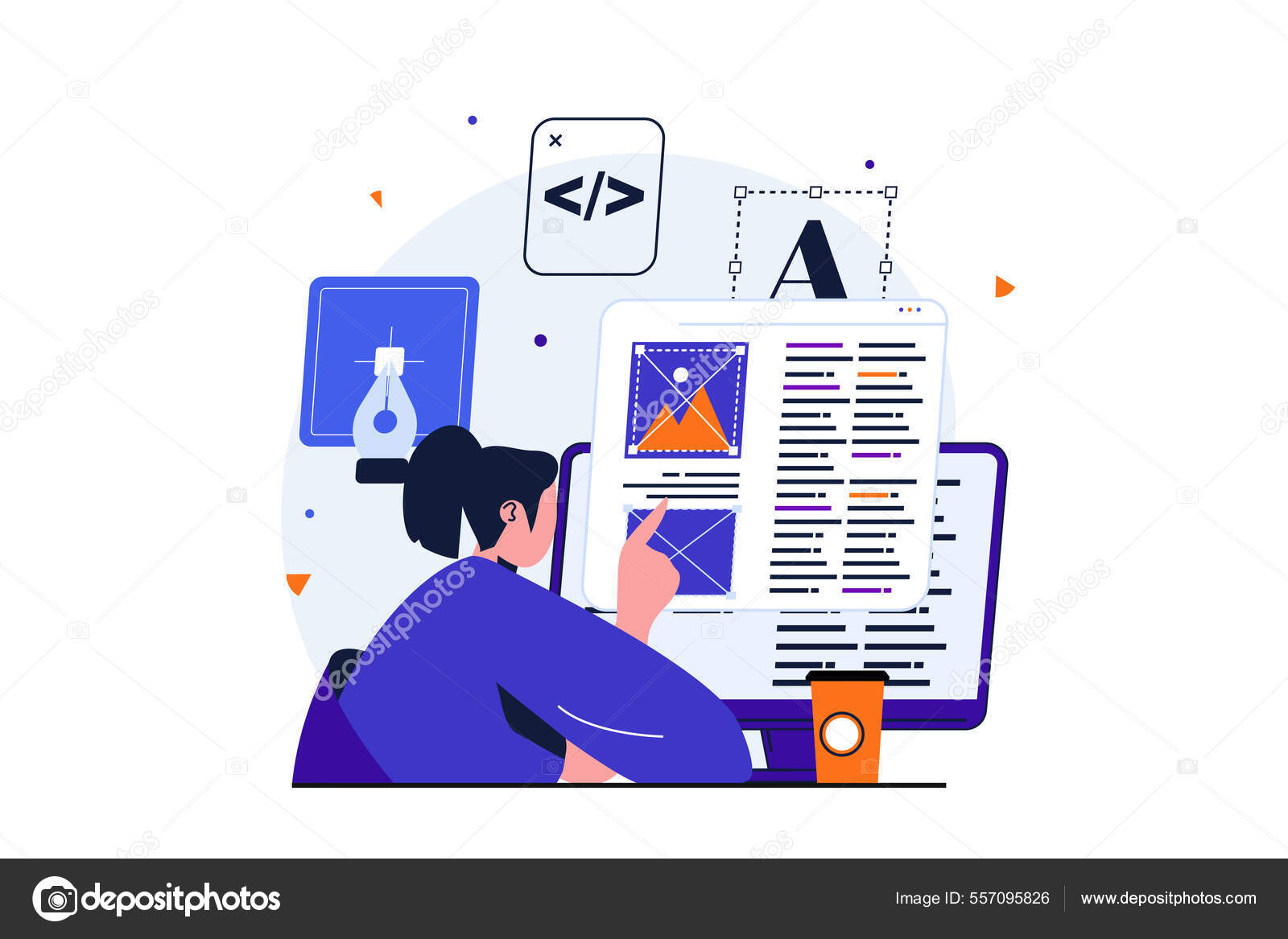 Web designer modern flat concept for web banner design. Woman creates ...