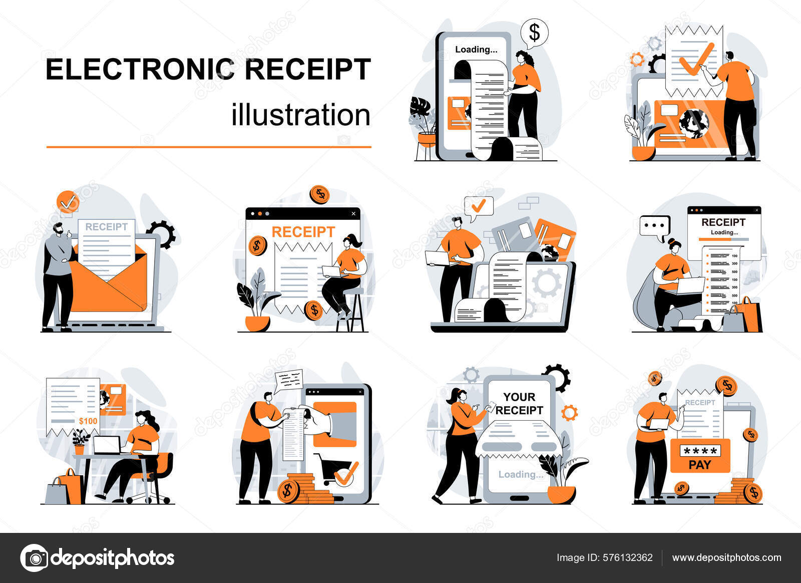 Electronic Receipt Concept People Scenes Set Flat Design Women Men ...