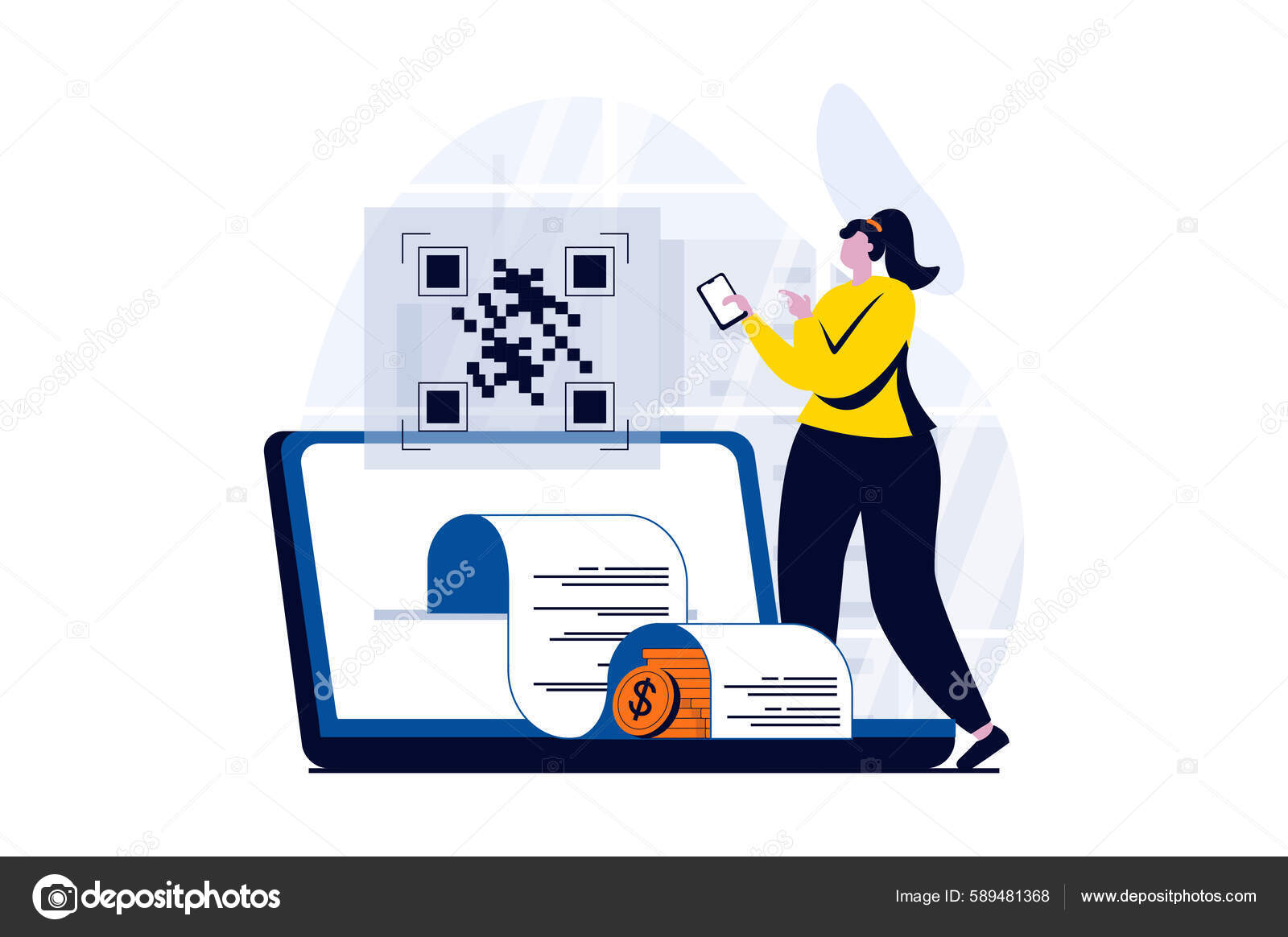 Payment Process Concept People Scene Flat Cartoon Design Woman Receives ...