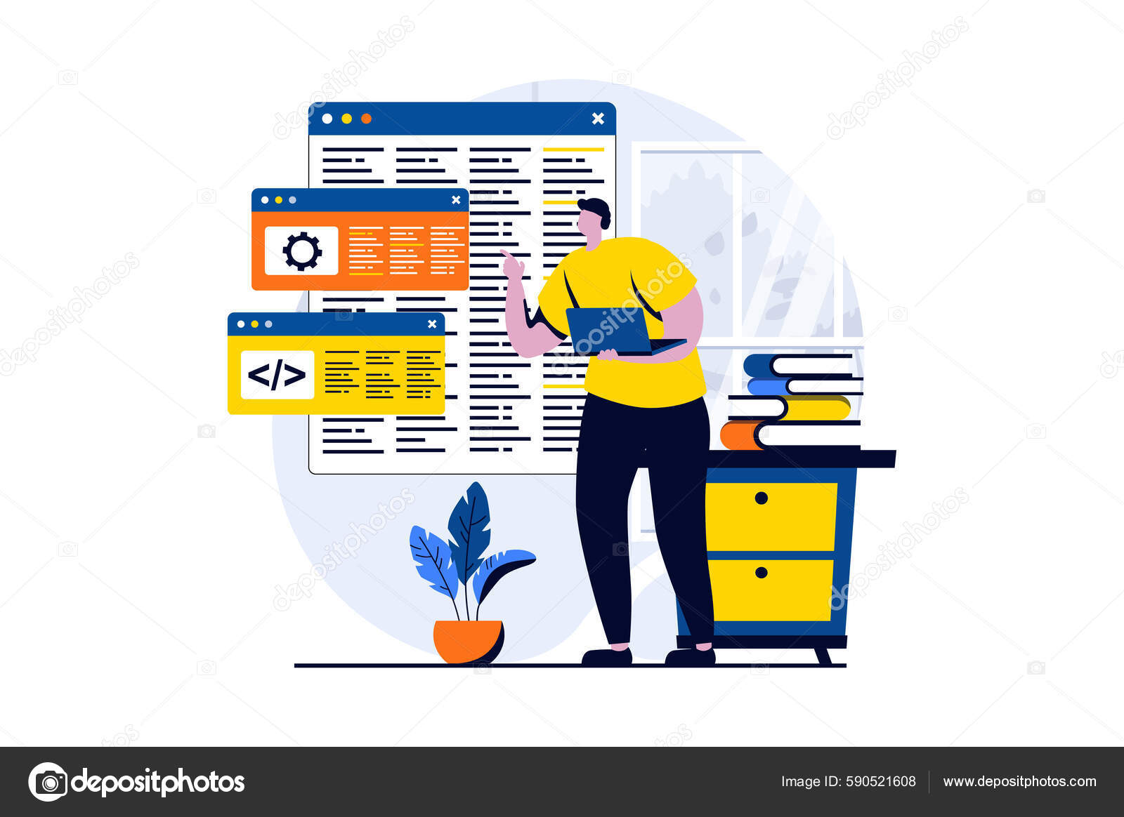 Software Development Concept People Scene Flat Cartoon Design Man Developer Stock Vector Image ...