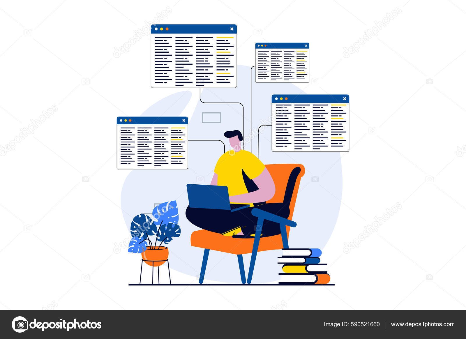 Software Development Concept People Scene Flat Cartoon Design Man ...