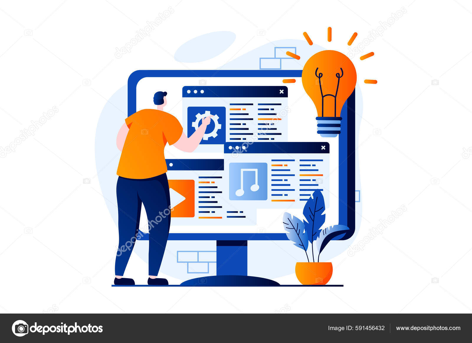 Web Development Concept People Scene Flat Cartoon Design Man Designer ...