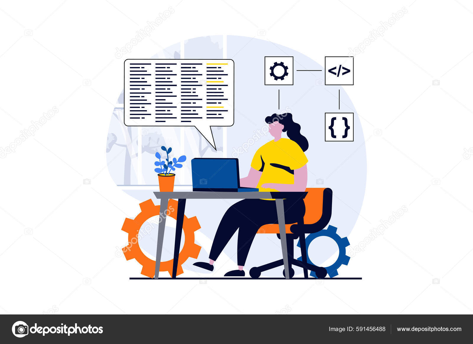 Web Development Concept People Scene Flat Cartoon Design Woman Designer ...