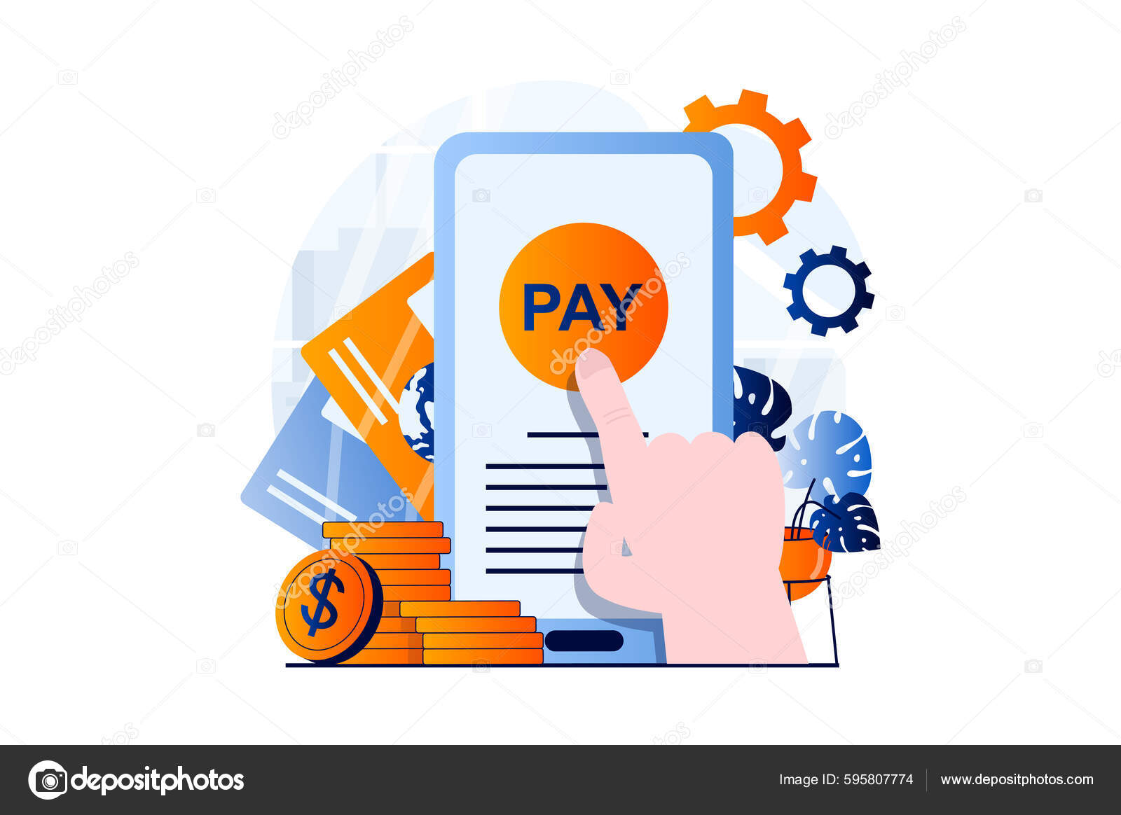Payment Process Concept People Scene Flat Cartoon Design Human Hand ...