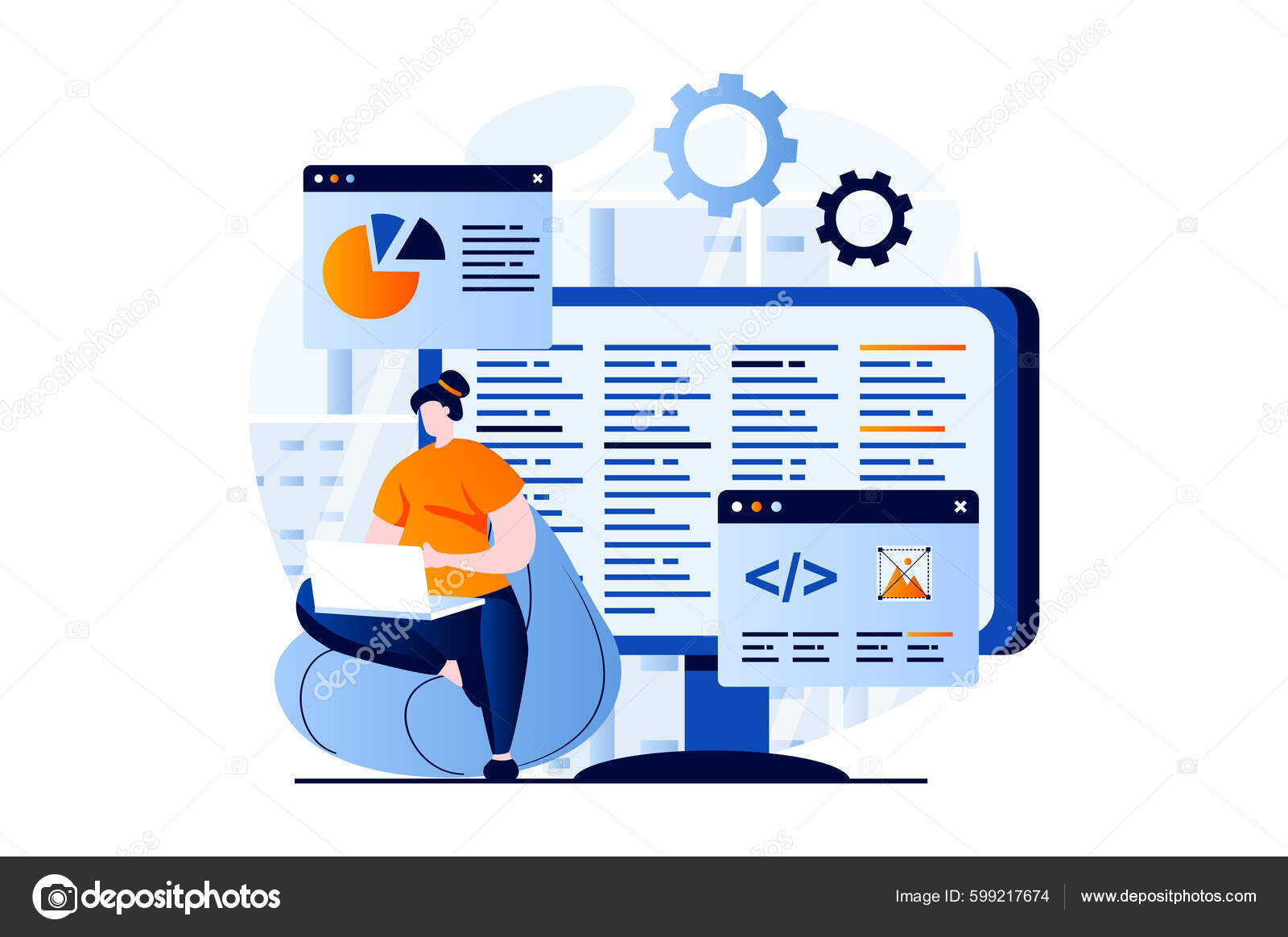 Software Development Concept People Scene Flat Cartoon Design Woman Developer Stock Illustration ...