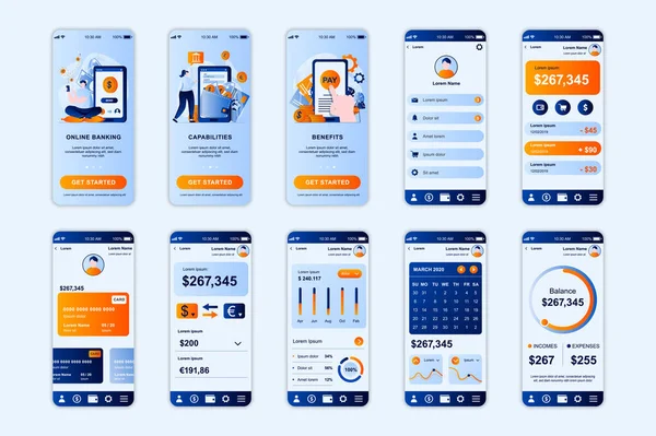 Set of UI, UX, GUI screens Banking app flat design template for mobile apps, responsive website ...