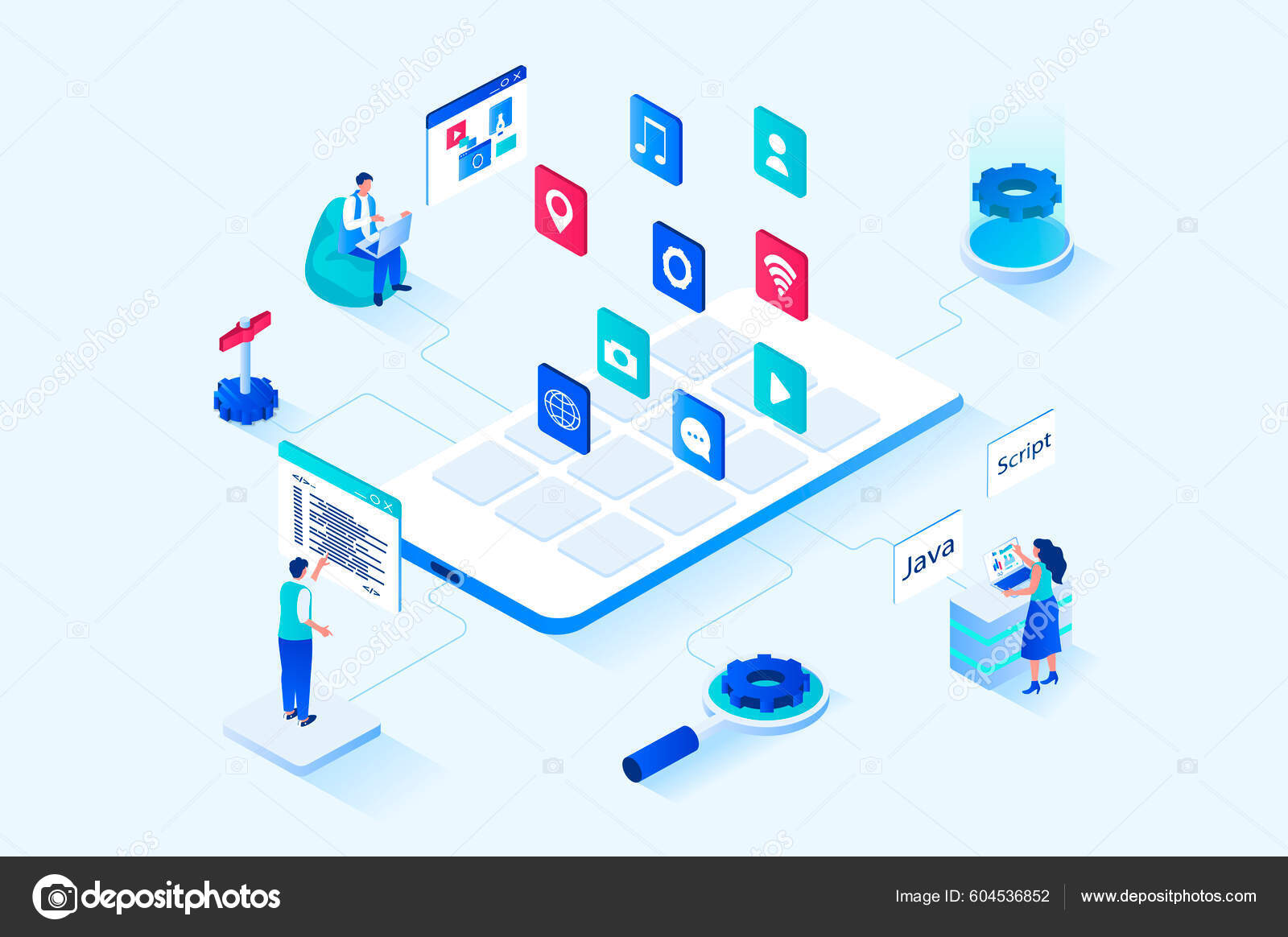 App Development Isometric Web Design People Create User Interface Template Stock Vector by ...