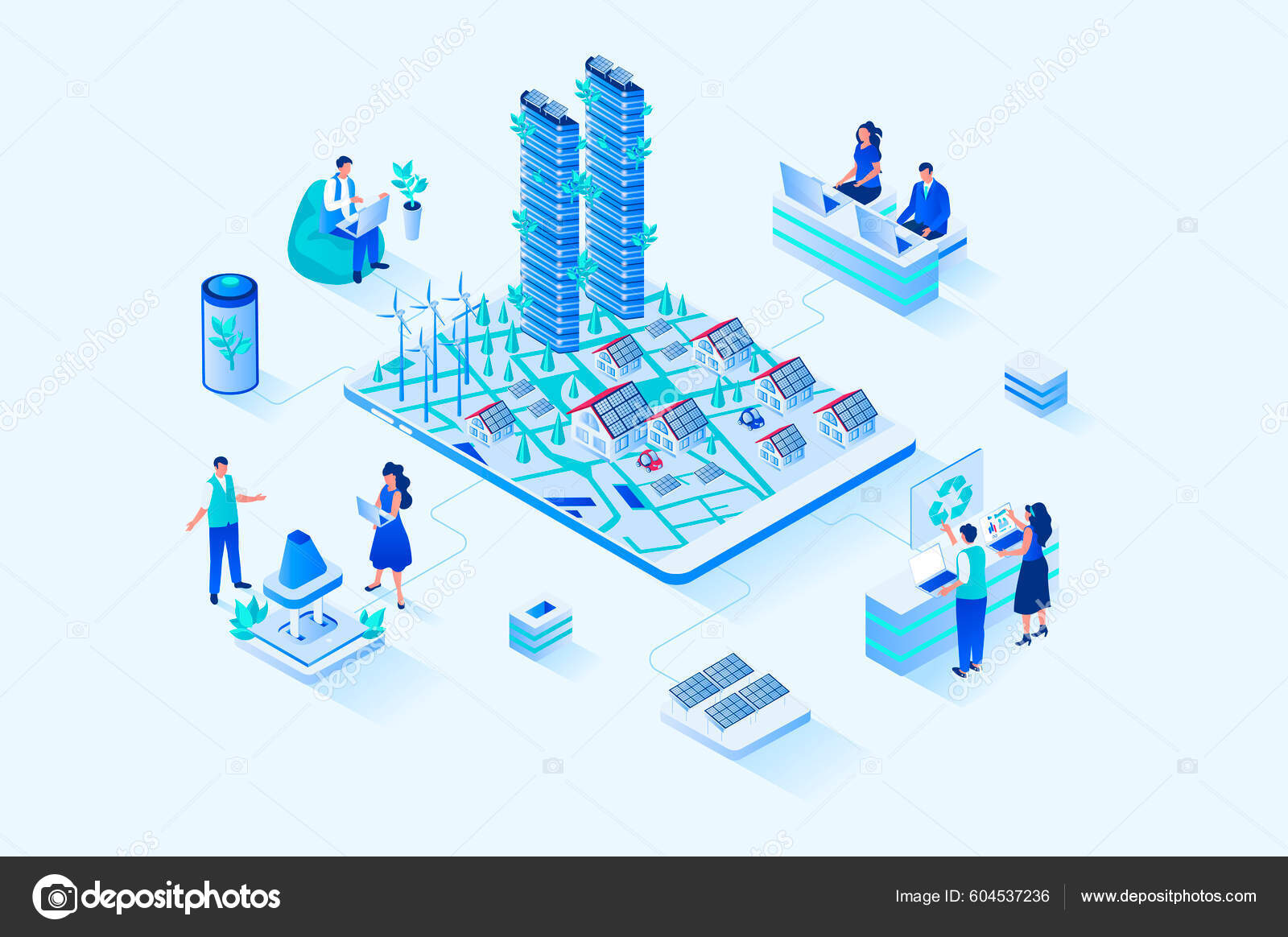 Green City Isometric Web Design People Use Alternative Energy Sources Stock Vector by ©alexdndz ...