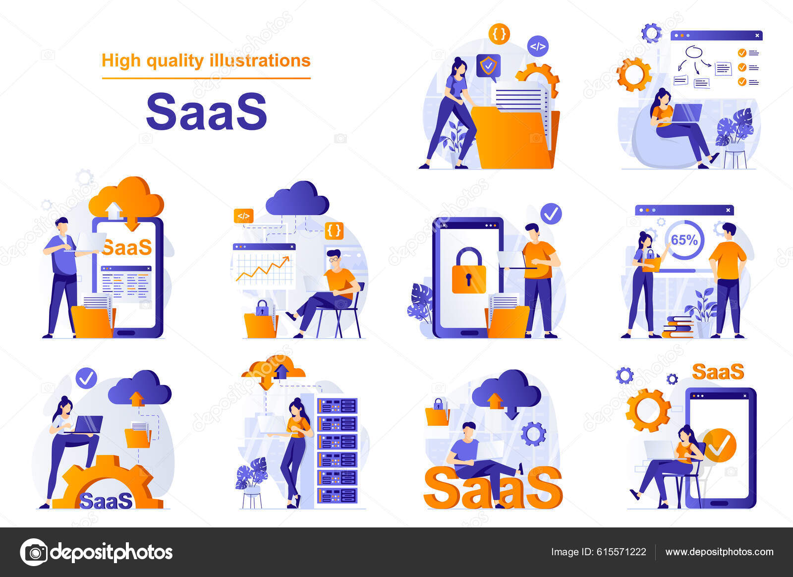 Saas Web Concept People Scenes Set Flat Style Bundle Using Stock Vector ...