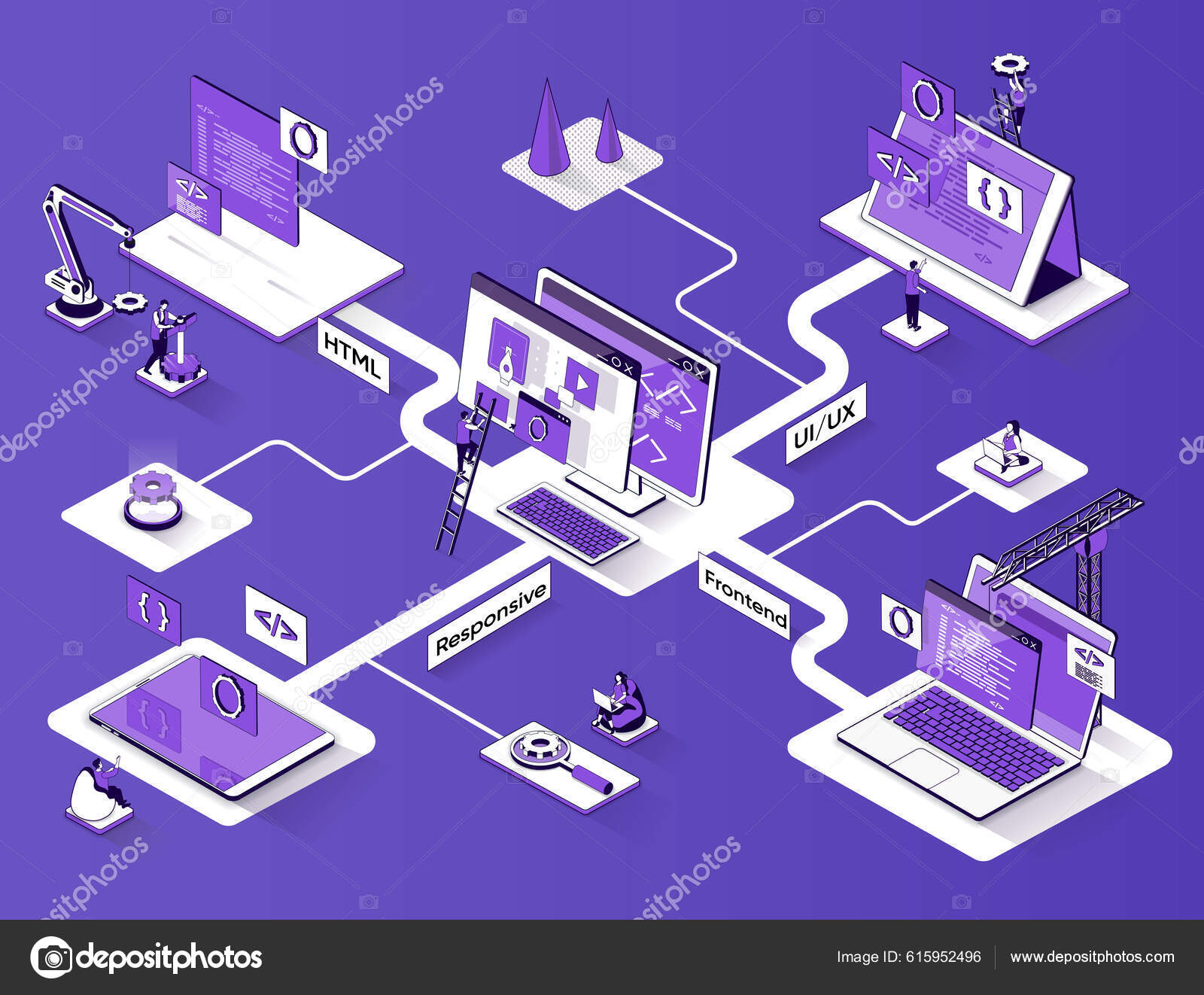 Web Development Isometric Banner Development Software Website Flat Isometry Concept — Stock ...