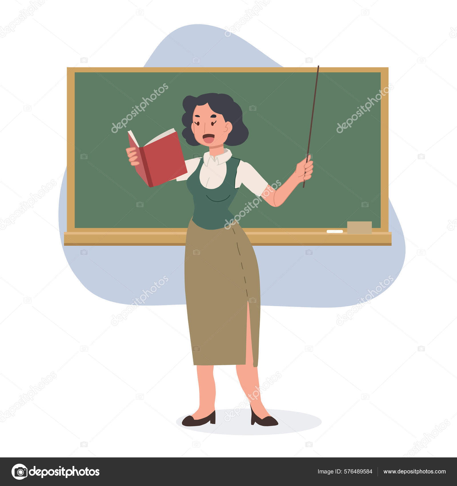 Female School Teacher Teching Front Blackboard Flat Vector Cartoon ...