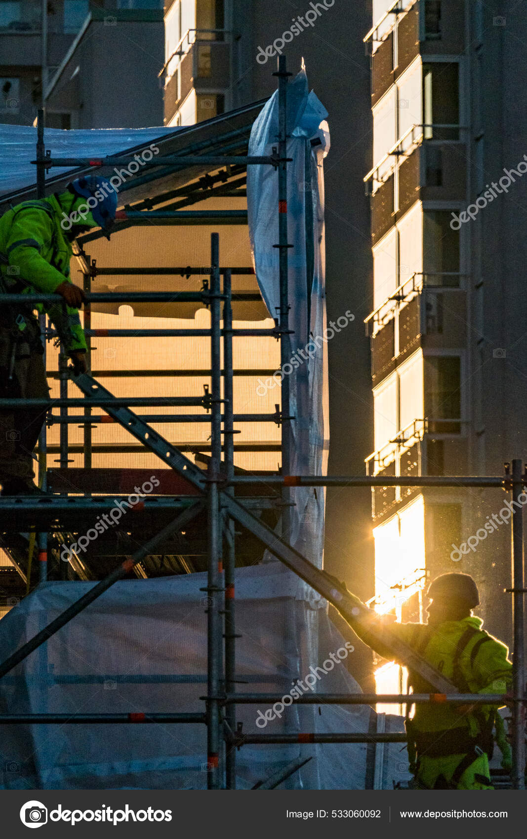 Stockholm Sweden Construction Workers Building Scaffolding Construction ...