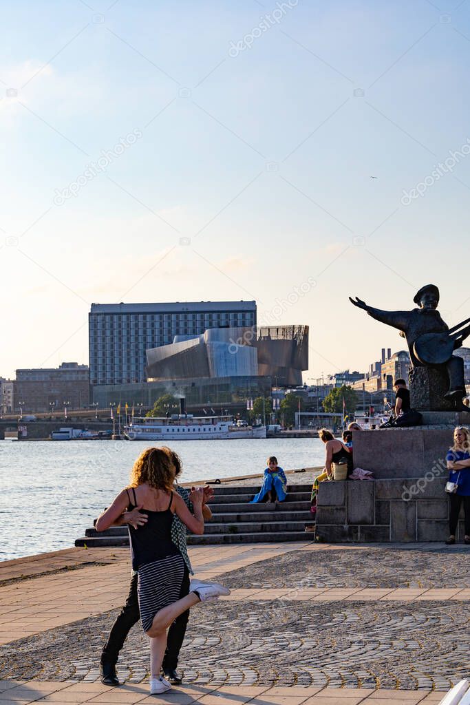Stockholm, Sweden Dancers practive tango dancing on Riddarholmen near ...
