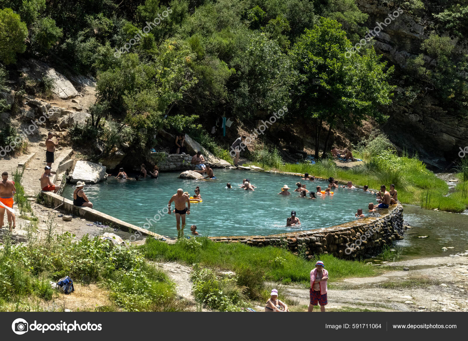 Permet Albania People Bathing Benja Thermal Baths Mountains — Stock ...