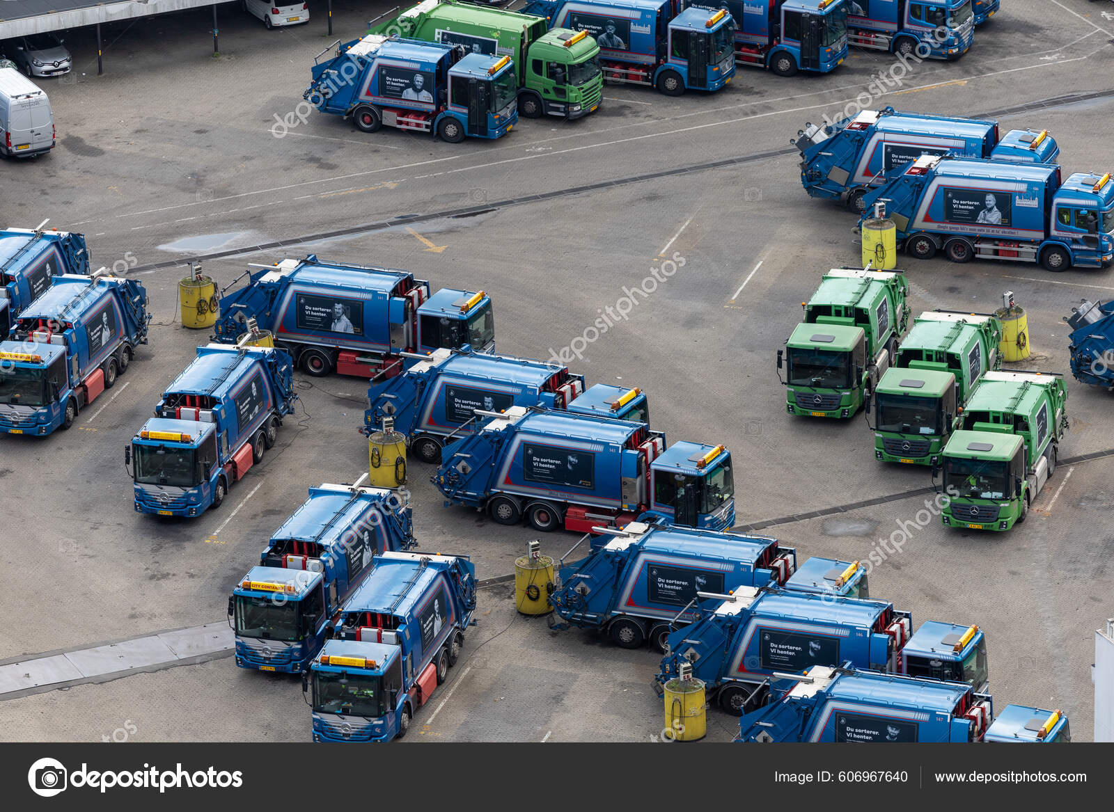 Copenhagen Denmark Row Garbage Trucks Parked Amager Bakke Incinerator ...