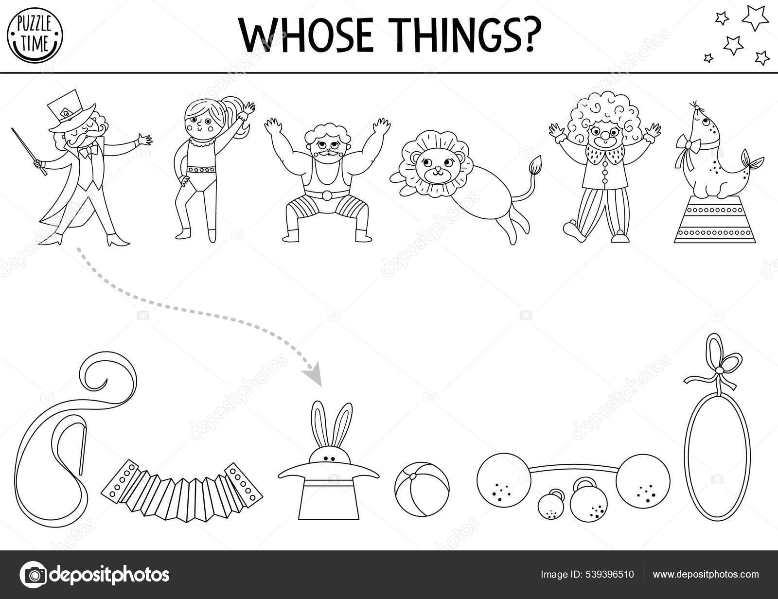 Circus Black White Matching Activity Cute Characters Amusement Show ...