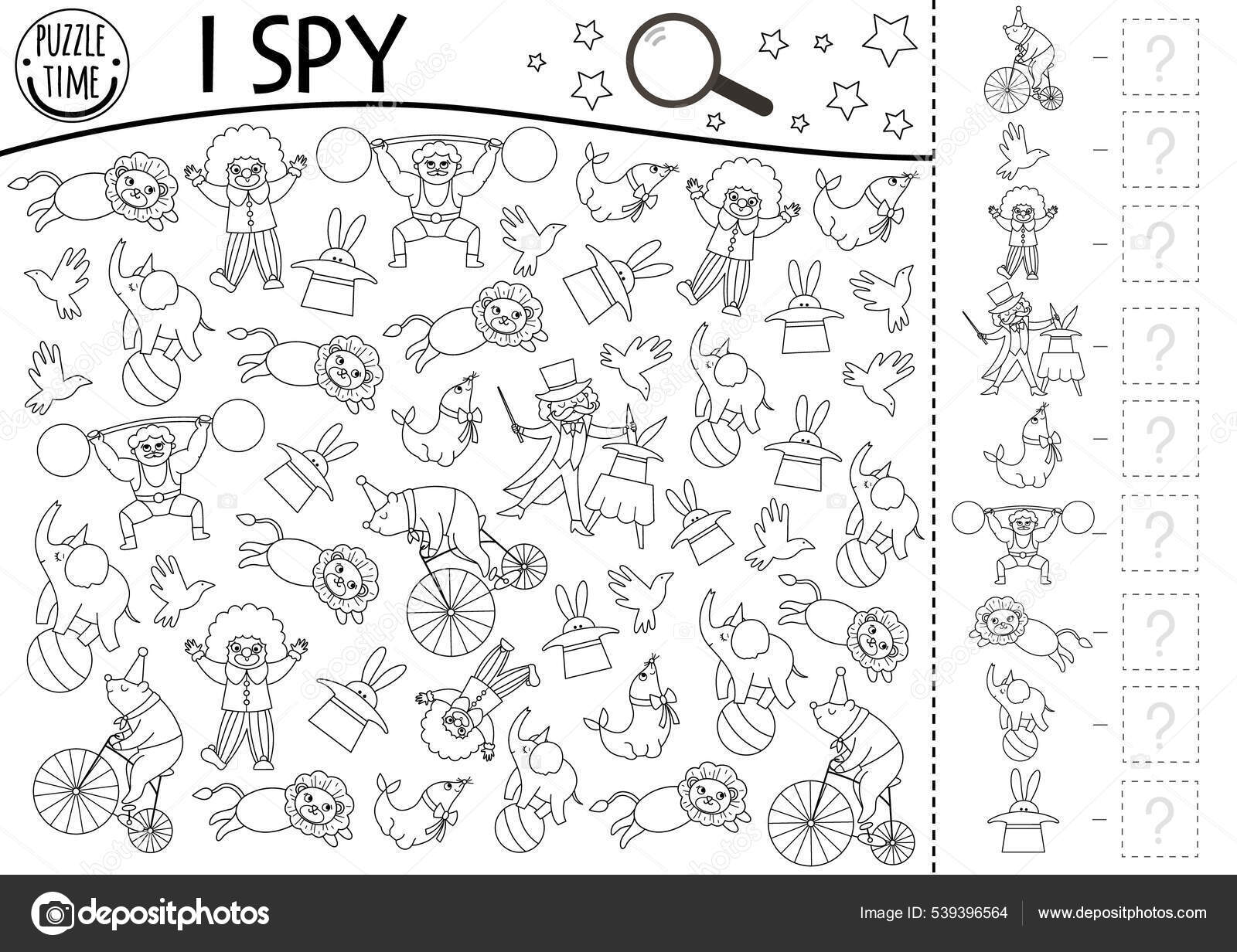 Circus Black White Spy Game Kids Searching Counting Line Activity Stock ...