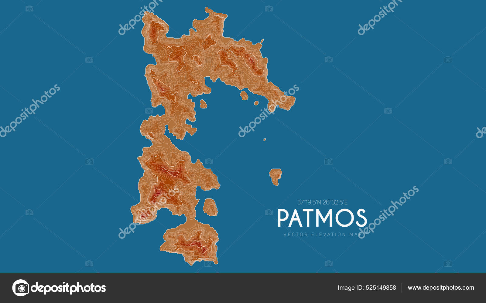 Topographic map of Patmos, Greece. Vector detailed elevation map of ...