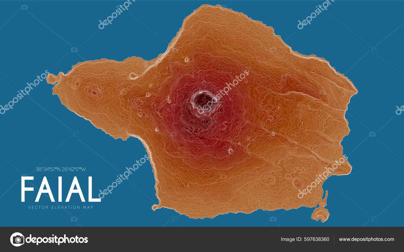 Topographic Map Faial Azores Islands Portugal Vector Detailed Elevation ...