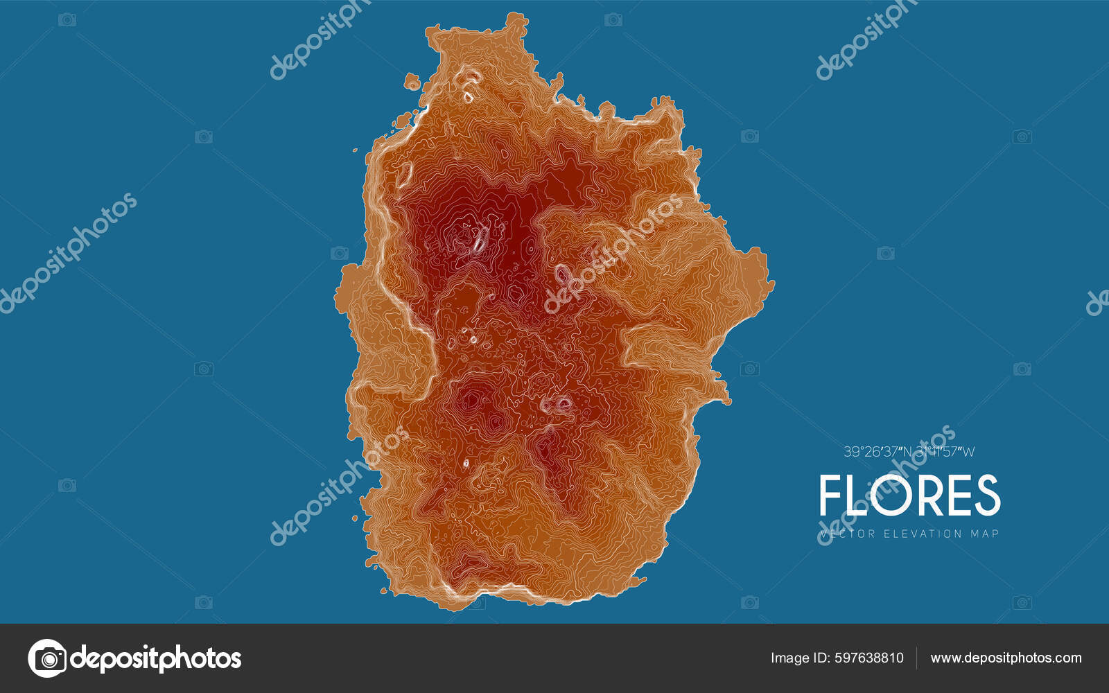 Topographic Map Flores Azores Islands Portugal Vector Detailed ...