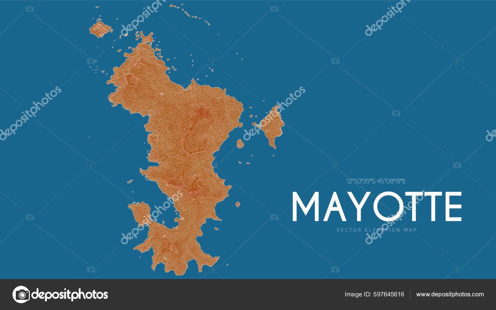 Topographic Map Mayotte France Vector Detailed Elevation Map Island ...