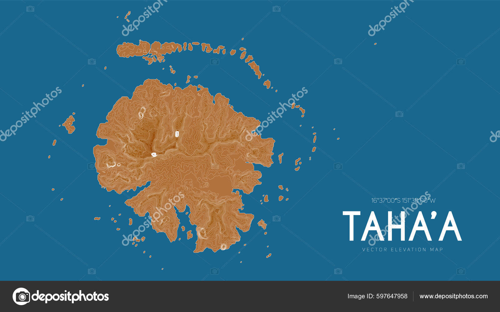 Topographic Map Tahaa Society Islands French Polynesia Pacific Ocean ...