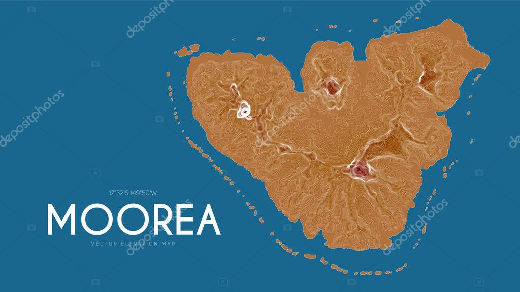 Topographic map of Moorea, Society Islands, French Polynesia, Pacific ...