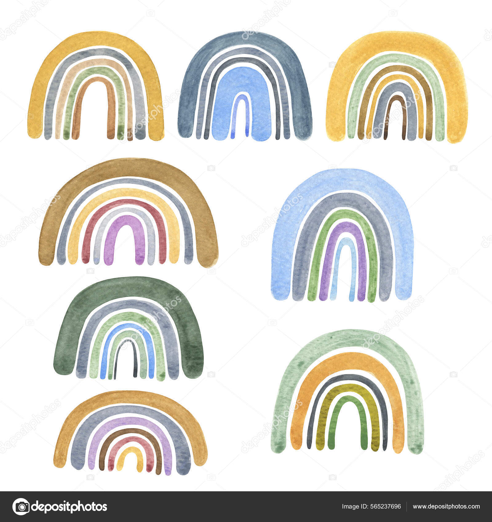 Boho rainbow set watercolor scandinavian illustration, baby shower ...