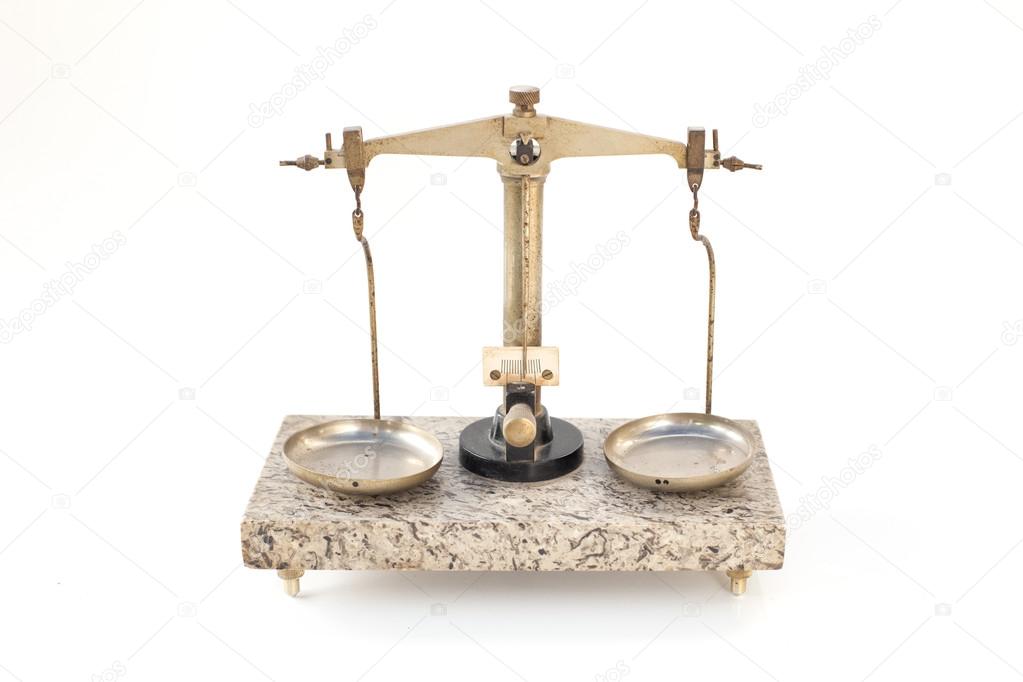 Escala de Equilibrio Vintage antigua aislada sobre fondo blanco 2024