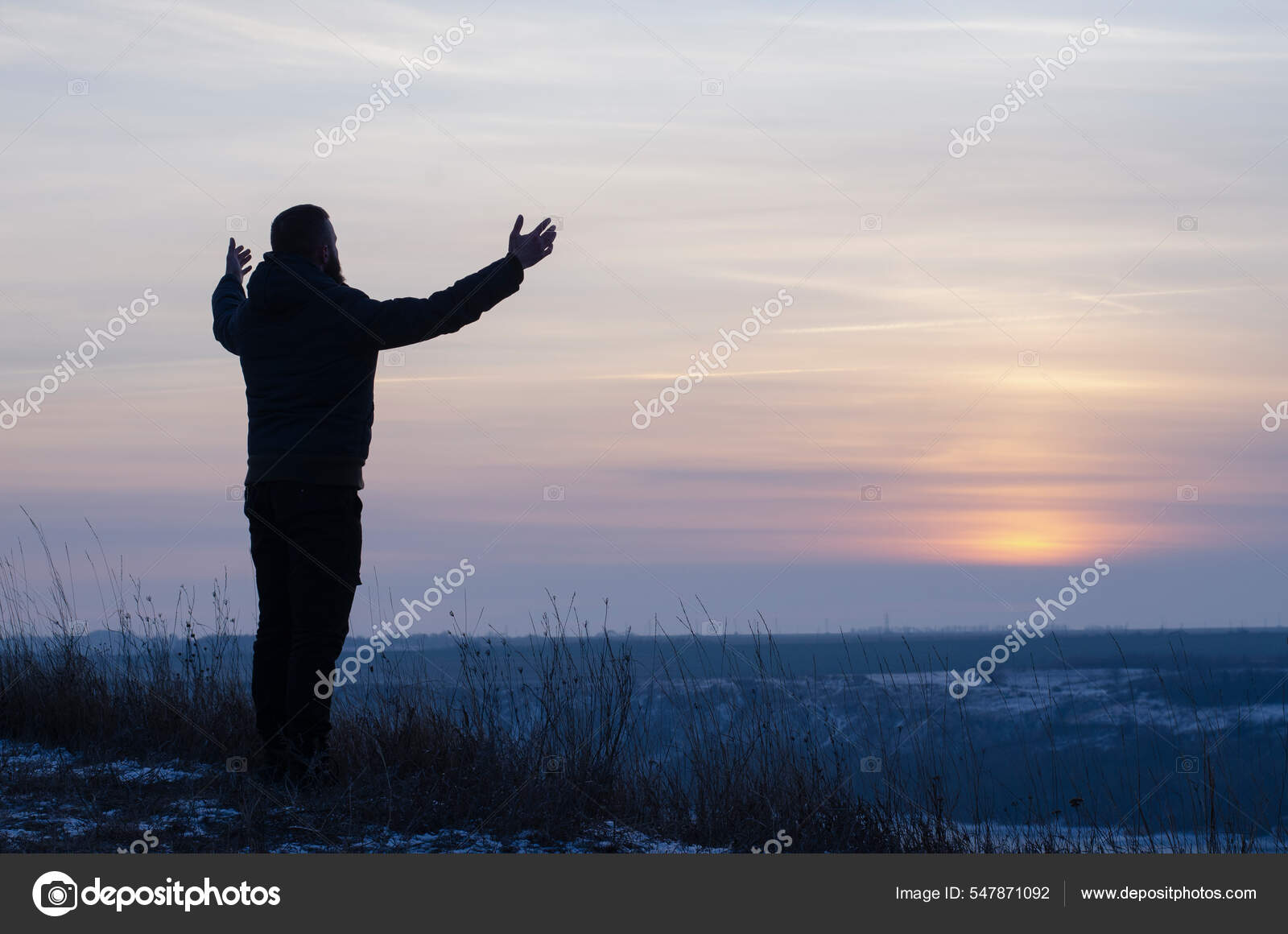Pray Repentance Silhouetted Men Background Blue Sky Sunset Kneeling ...