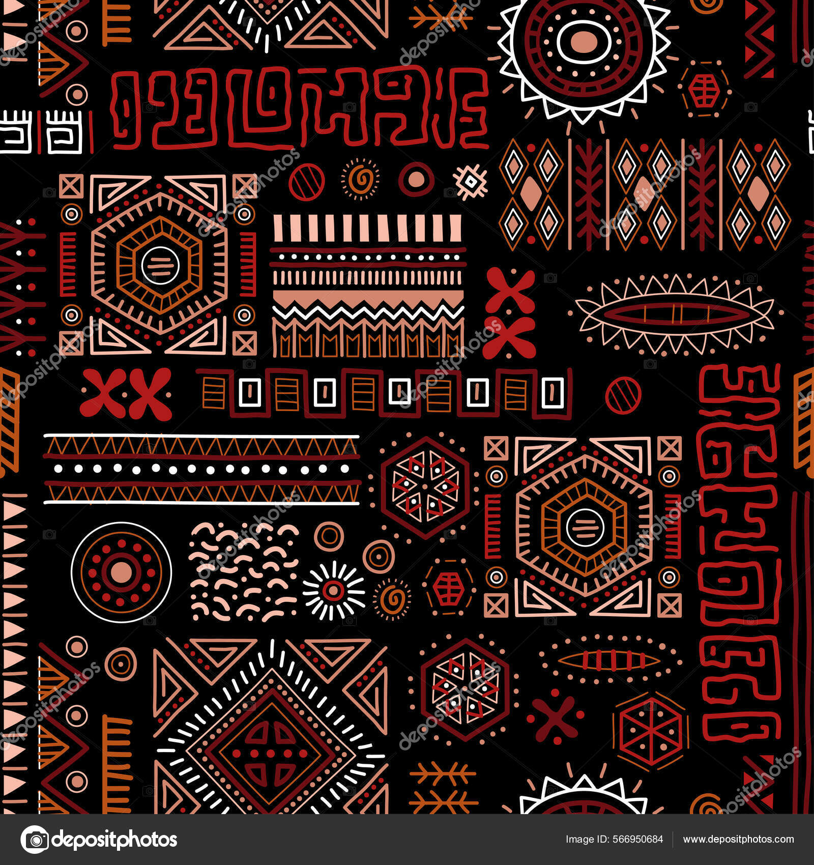 Abstract African shapes seamless background, tribal geometric ...