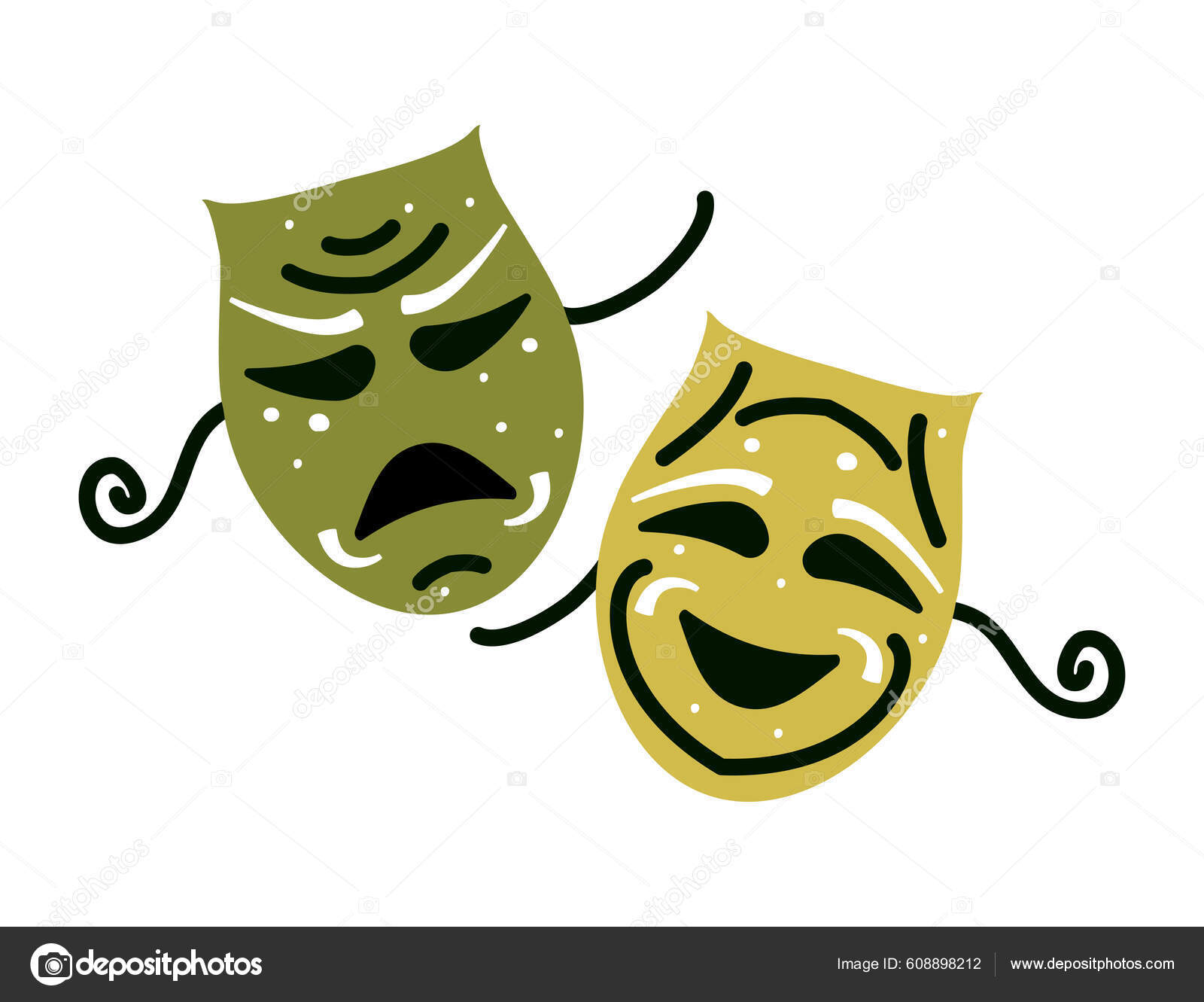 Two Ancient Traditional Greek Game Human Masks Costume Isolated White ...