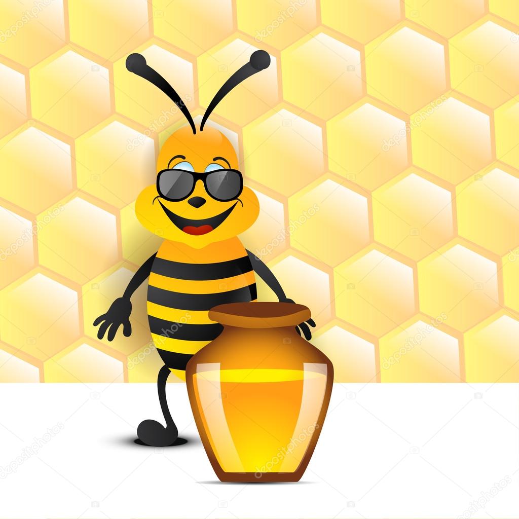 Illustration of happy honey bee with sunglasses — Stock Vector ...