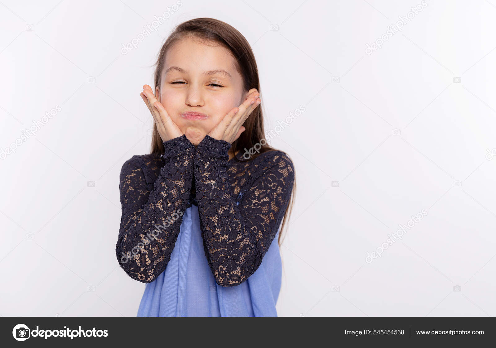 Kid Girl Years Old Blowing Cheeks Isolated White Background Children ...