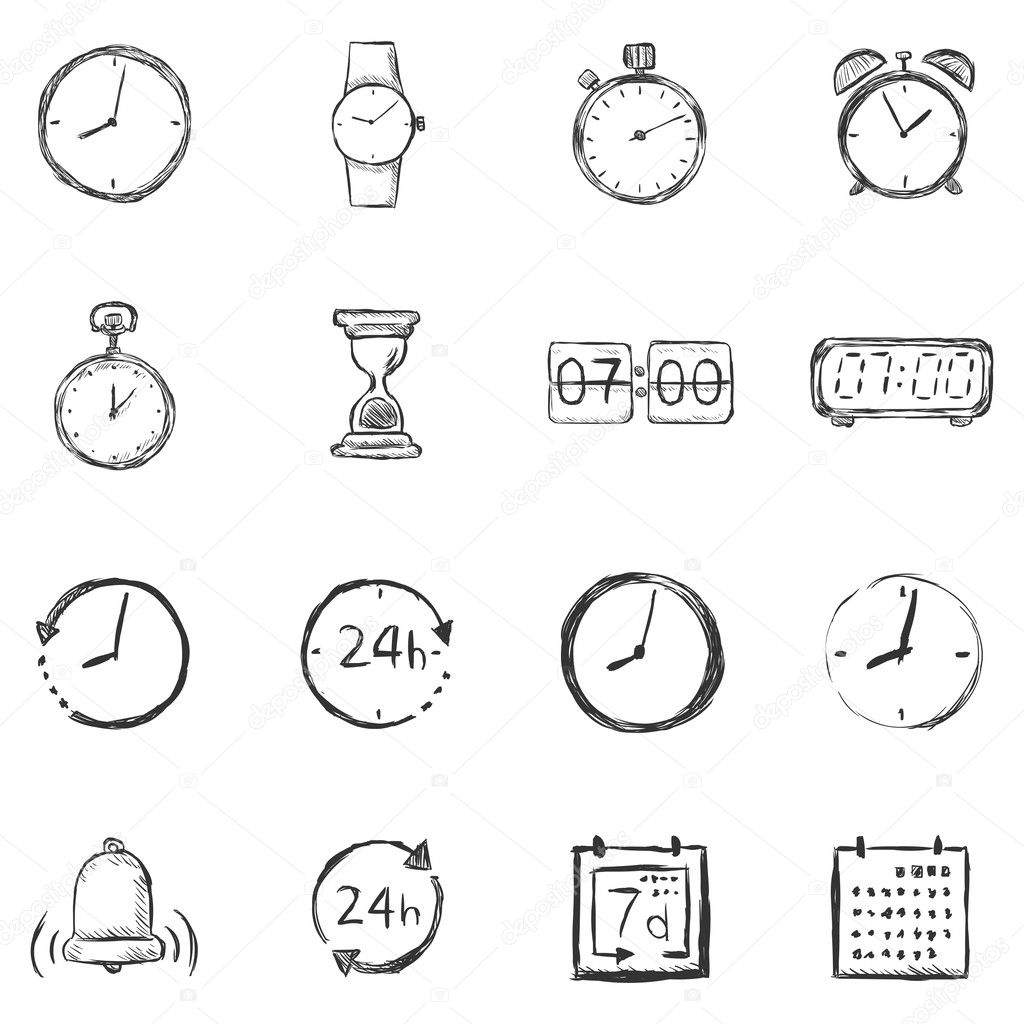 Vector Set Of Sketch Time Icons — Stock Vector © Nikiteev 43217729