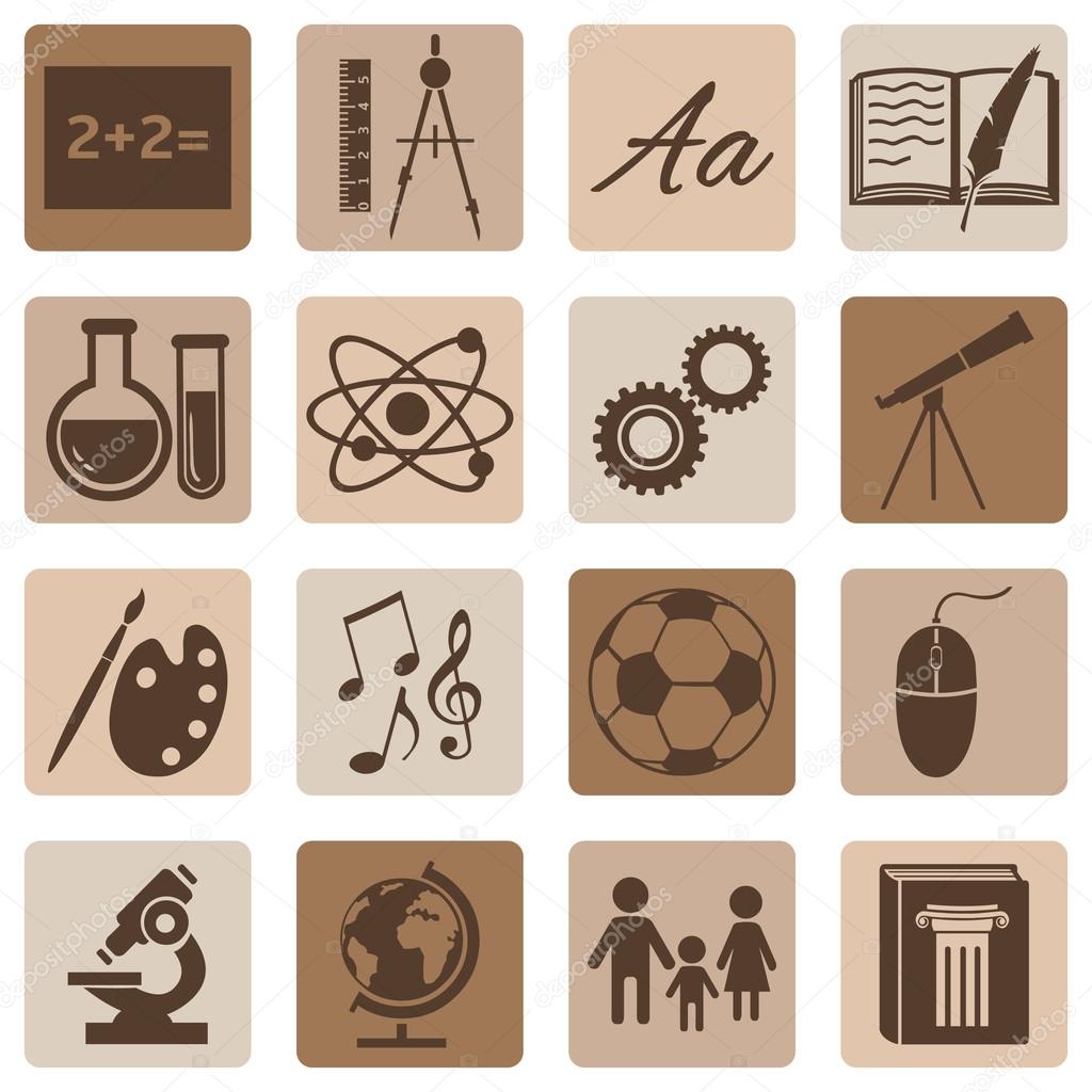 Ensemble de 16 icônes d'école sur fond bleu — Image vectorielle ...