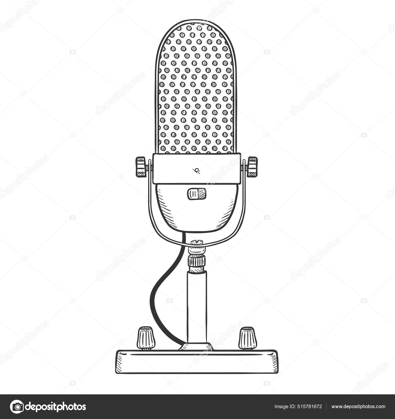 Sketch Microphone Raido Station Broadcasting Vector Illustration Retro ...