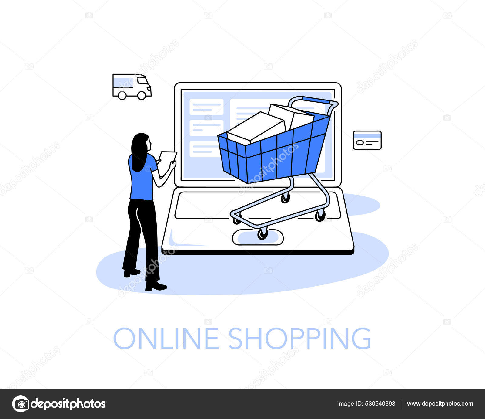 Illustration Online Shopping Symbol Computer Shopping Cart Easy Use ...