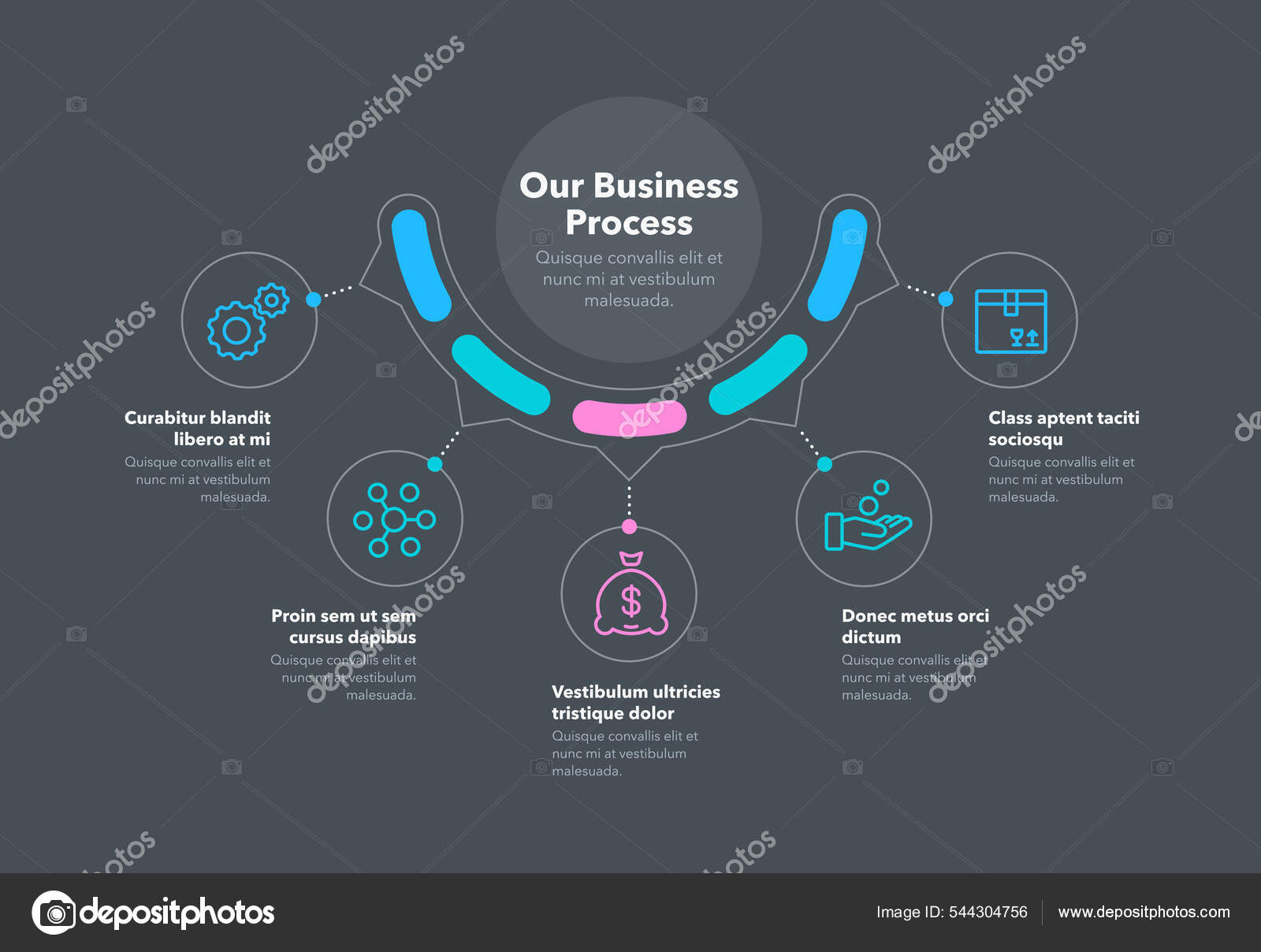Simple Concept Business Process Diagram Five Steps Place Your ...