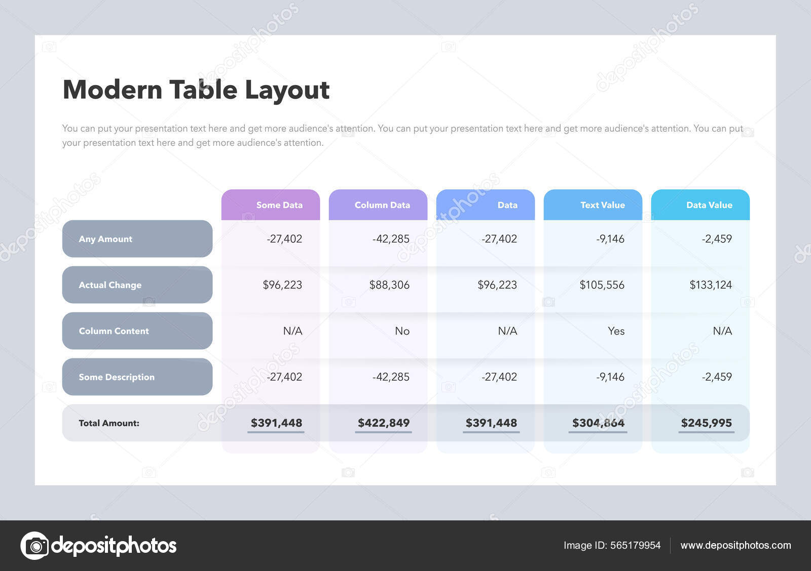Templat Tata Letak Tabel Modern Dengan Jumlah Baris Total Desain Vektor ...