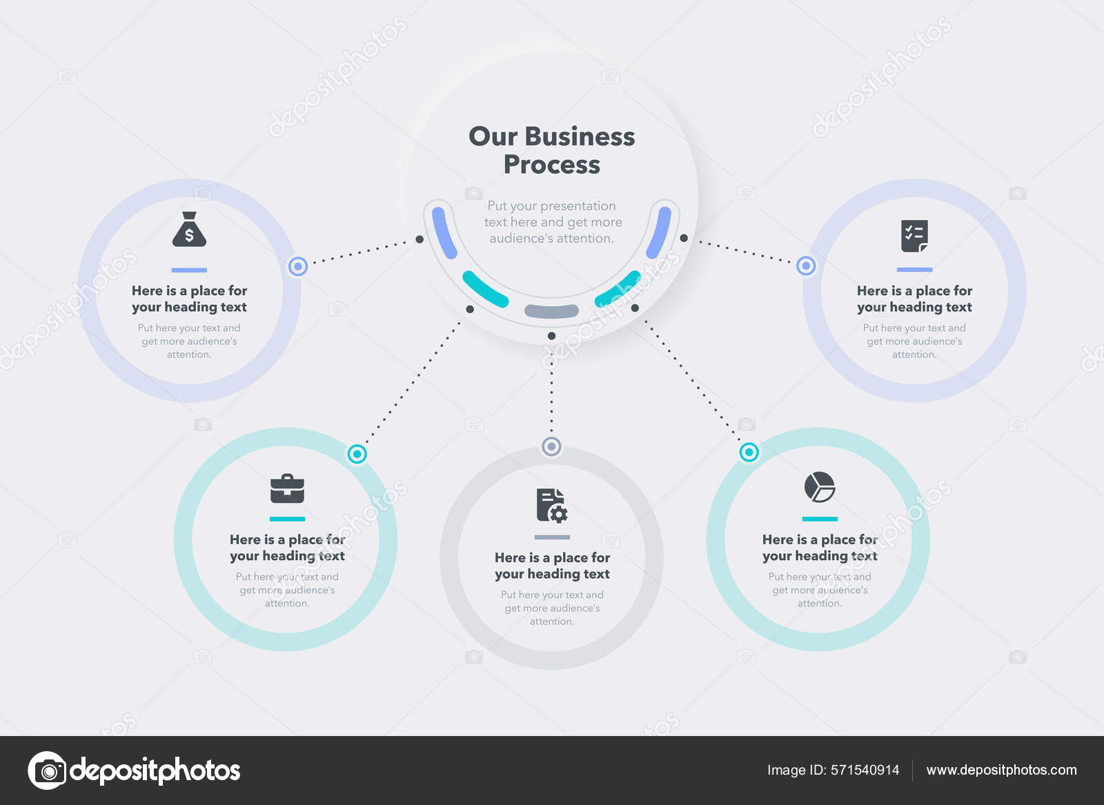 Enkel Business Proces Skabelon Med Fem Trin Let Bruge Til Stockvektor ...