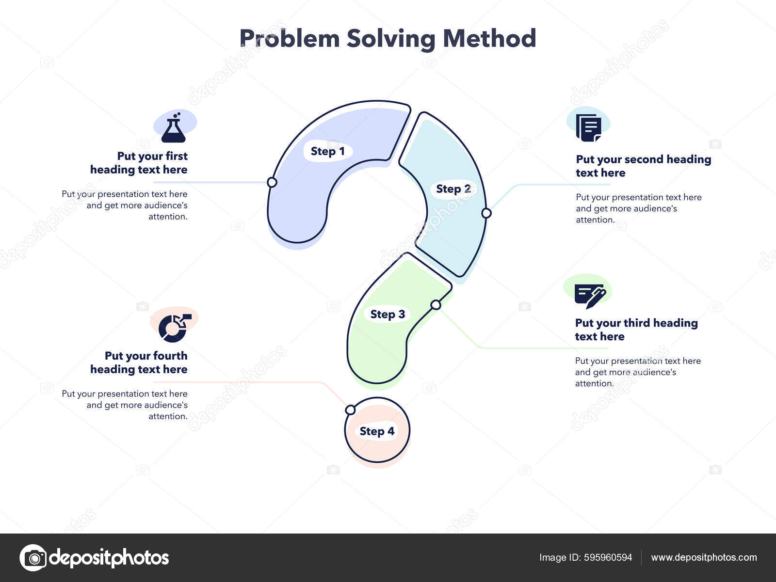 Шаблон Методу Вирішення Проблем Чотирма Кроками Знаком Питання Основним Символом Стоковий вектор ...