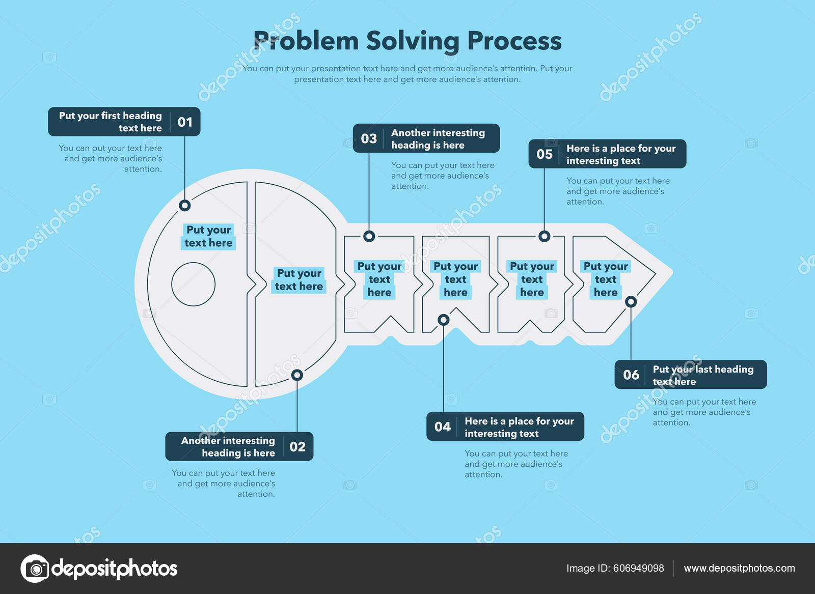 Problem Solving Process Template Six Steps Key Main Symbol Blue Stock ...